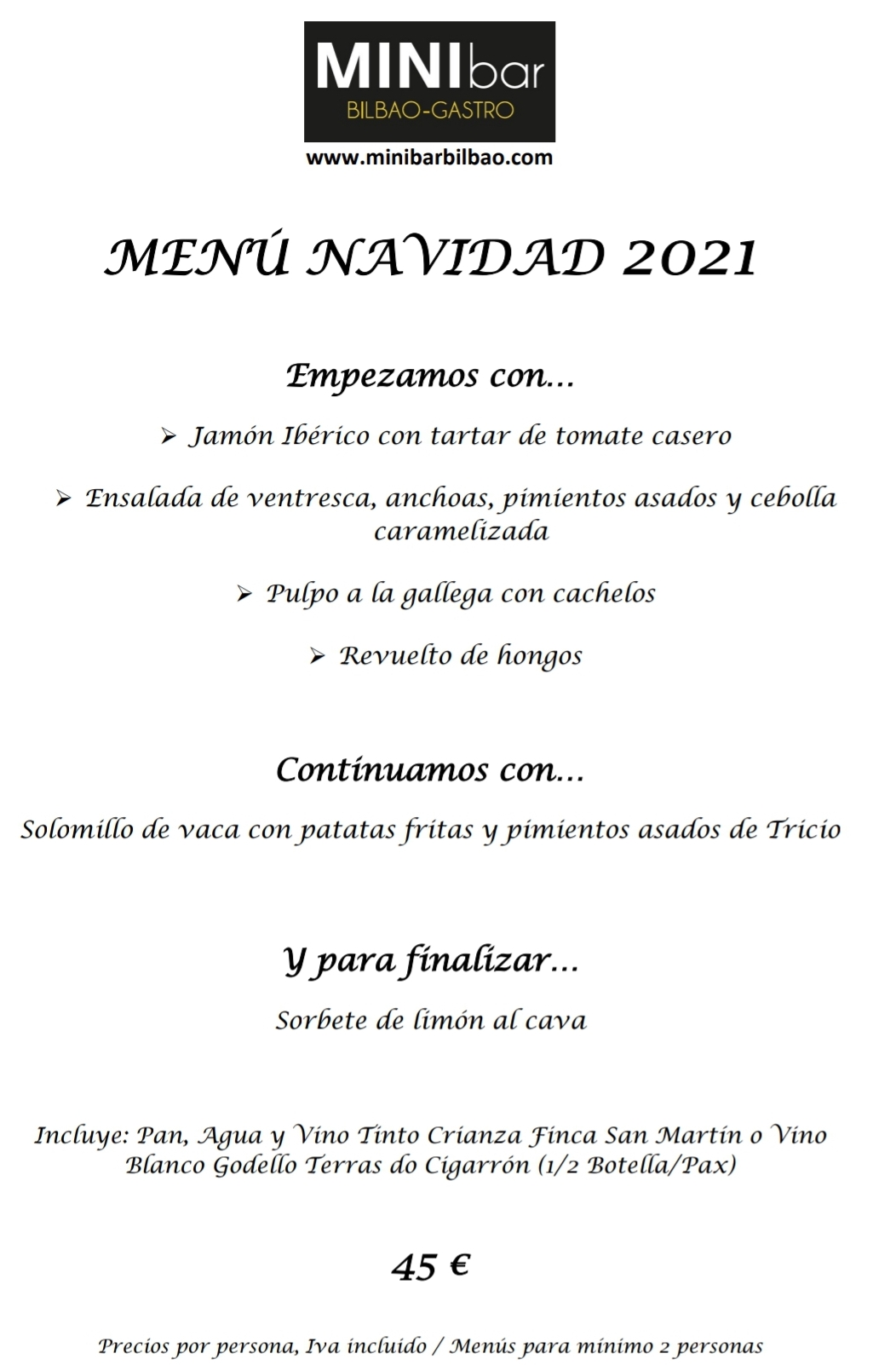MENÚ NAVIDAD 2021 - Mini Bar Bilbao